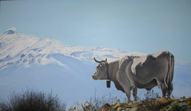 Mucca e Etna Painting by Giselle Treccarichi | Saatchi Art