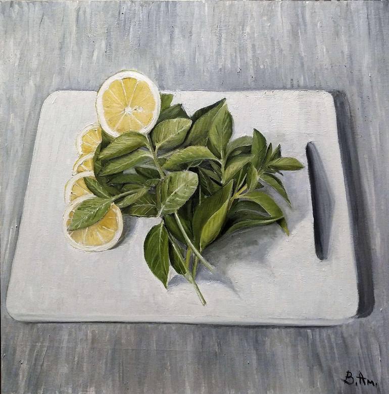 Lemon and Basil Painting by Vadim Amelichev | Saatchi Art