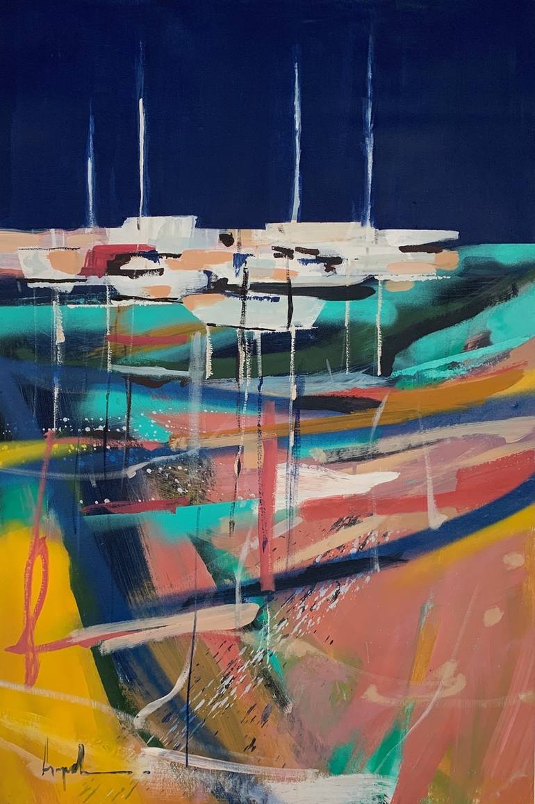 Marina Blues Painting by Angela Maritz | Saatchi Art