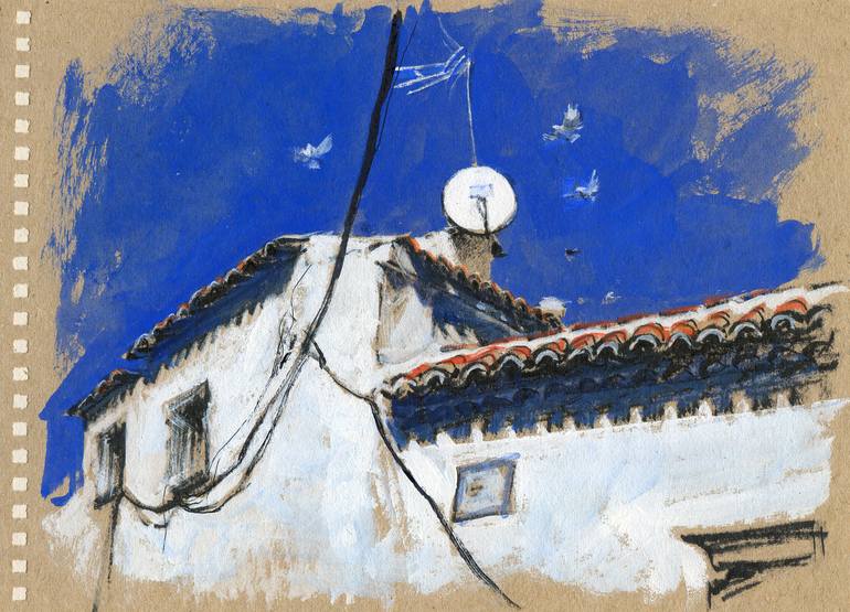 Chinchon. Pigeons Drawing by Evgeniy Monahov | Saatchi Art