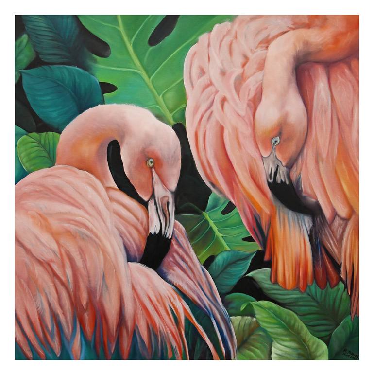 Flamingos C1 dark Painting by Kate Nowak | Saatchi Art