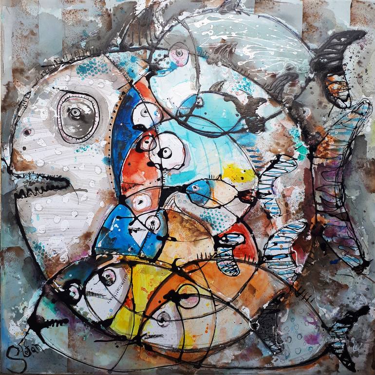 Flock of fish Painting by Stefan DIMOVSKI | Saatchi Art