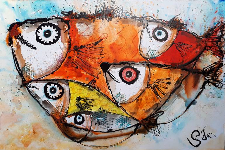 Flock of fish II Painting by Stefan DIMOVSKI | Saatchi Art