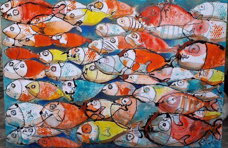 Flock of fish III Painting by Stefan DIMOVSKI | Saatchi Art