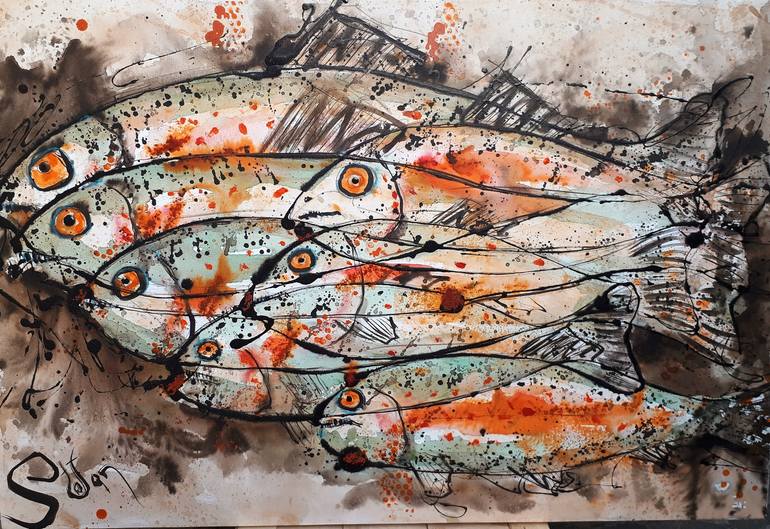 Ohrid trout Painting by Stefan DIMOVSKI | Saatchi Art