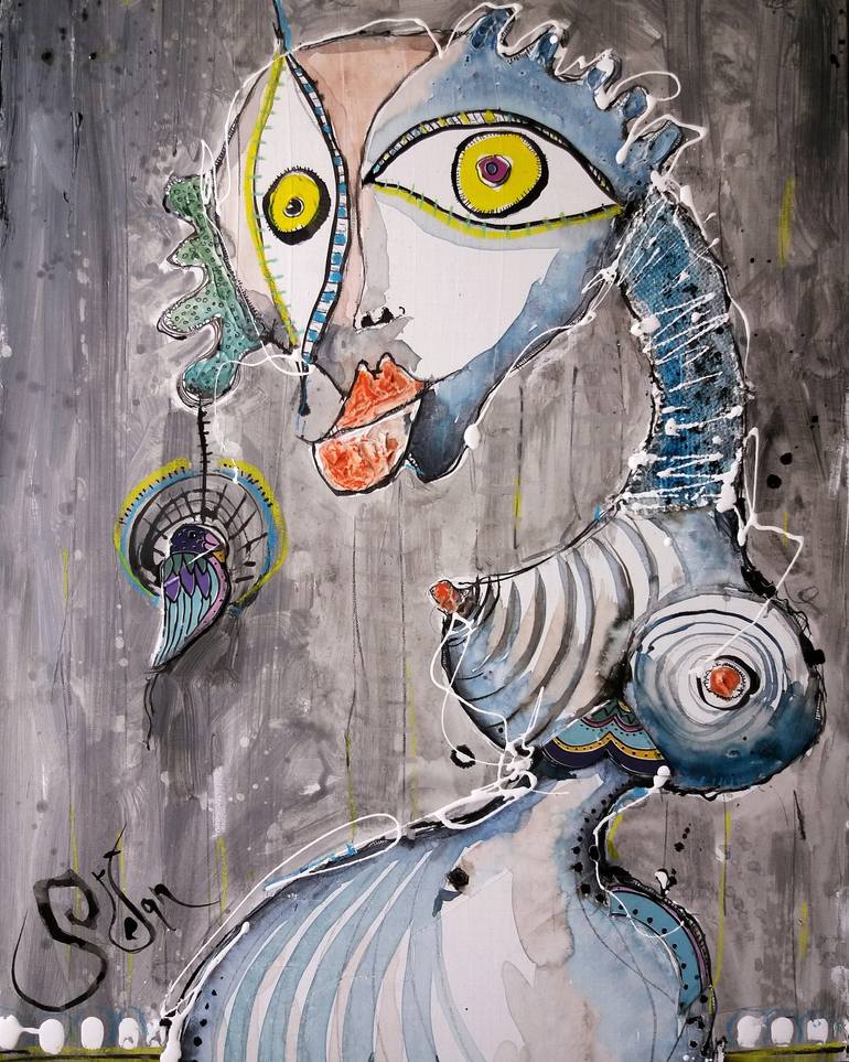 Turquoise pregnant girl Painting by Stefan Dimovski | Saatchi Art