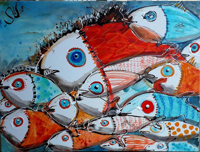 Flock of fish Painting by Stefan DIMOVSKI | Saatchi Art