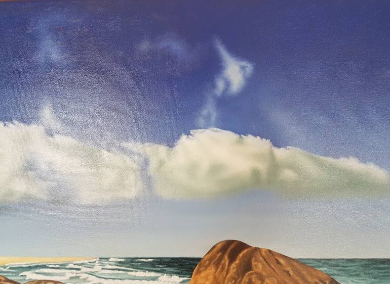 Rocas en paisaje de mar y playa Painting by Mario Galarza Bejarano ...