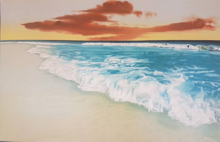 Mar con playa y aguas cristalinas Painting by Mario Galarza Bejarano ...