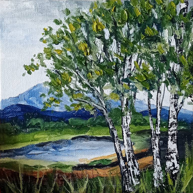 Birches Trees Landscape Oil Painting Original Hand Made Arwork Painting ...
