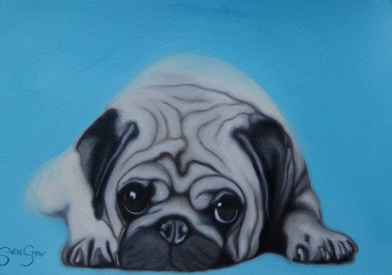 Pug Love ( oil on paper ) Painting by Steven Shaw | Saatchi Art