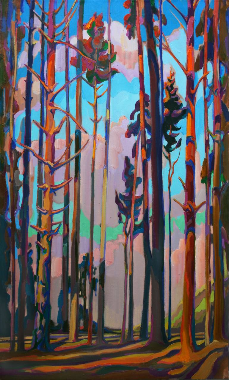 Red pines Painting by Leonid Pavlenko | Saatchi Art