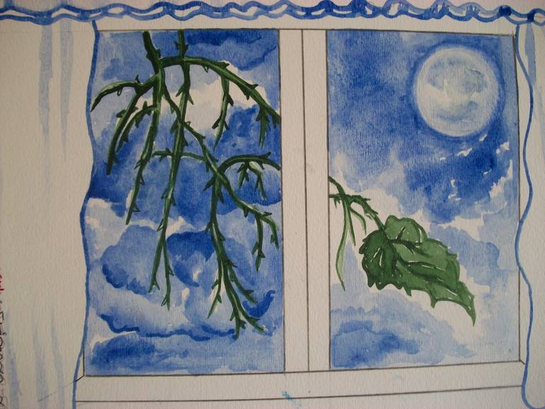 A Leaf Drawn on a Window Painting by Jayce Kim | Saatchi Art