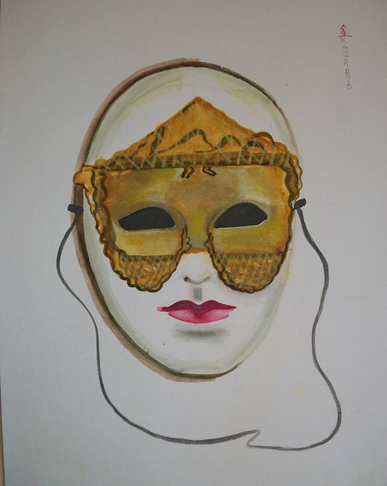 White and Gold Mask Painting by Jayce Kim | Saatchi Art