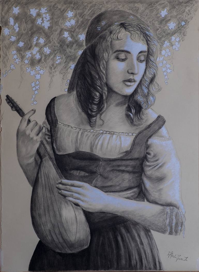 Donna con liuto Drawing by Alfredo Furiati | Saatchi Art