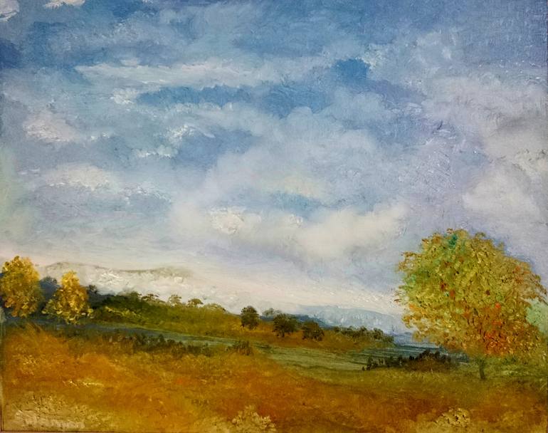 Mount Halcon Morning Mist Painting by Yusef Suleiman | Saatchi Art