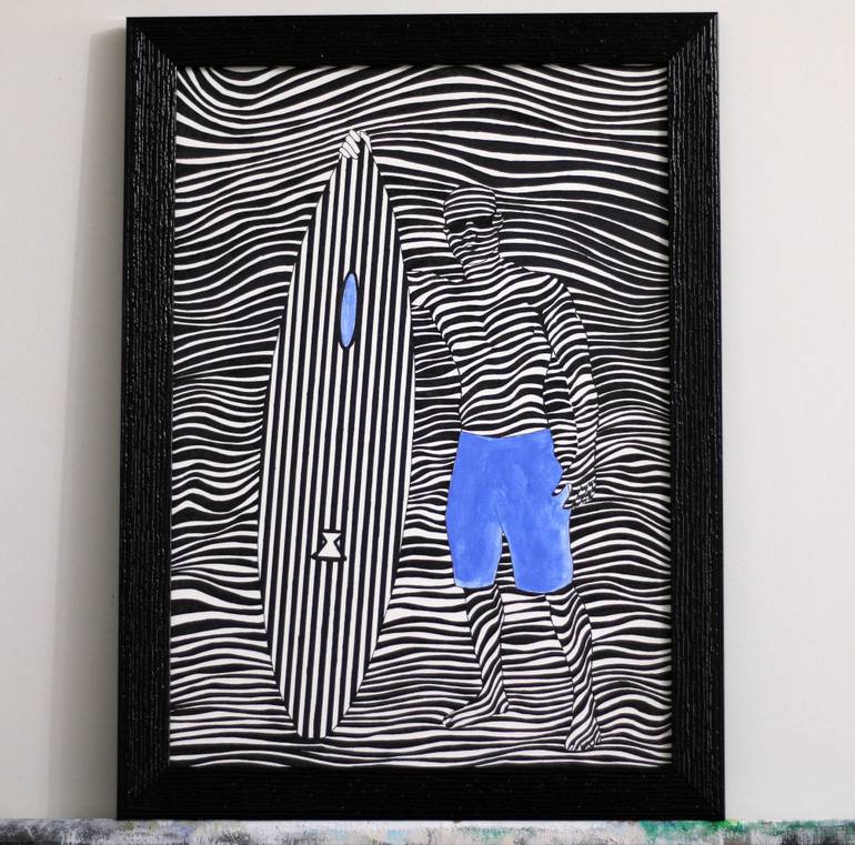 Surfer in blue shorts Drawing by Ibrahim Unal | Saatchi Art