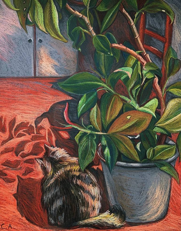 Still life with cat Drawing by Serafima Atayants | Saatchi Art