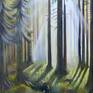 Sunbeam in a forest Painting by Bastian Oldhouse | Saatchi Art