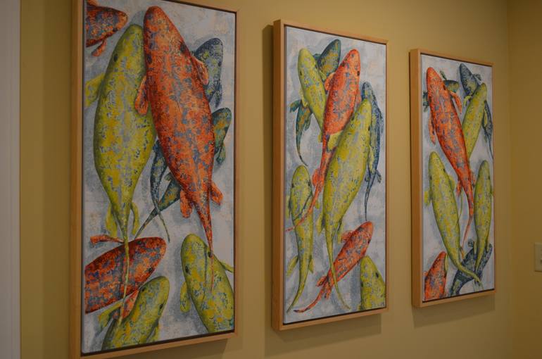 Funky Fish Triptych Painting by Jill Law | Saatchi Art