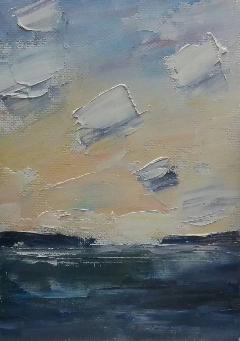 Warm Orange Sunset, the Western Solent Painting by Alan Daysh | Saatchi Art