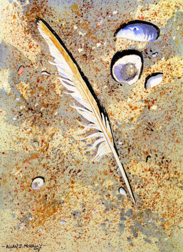 Washed Up White Feather Painting by Allan Mcnally | Saatchi Art