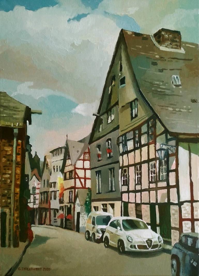 STREET IN MONSCHAU Painting by Gregor Ziolkowski | Saatchi Art