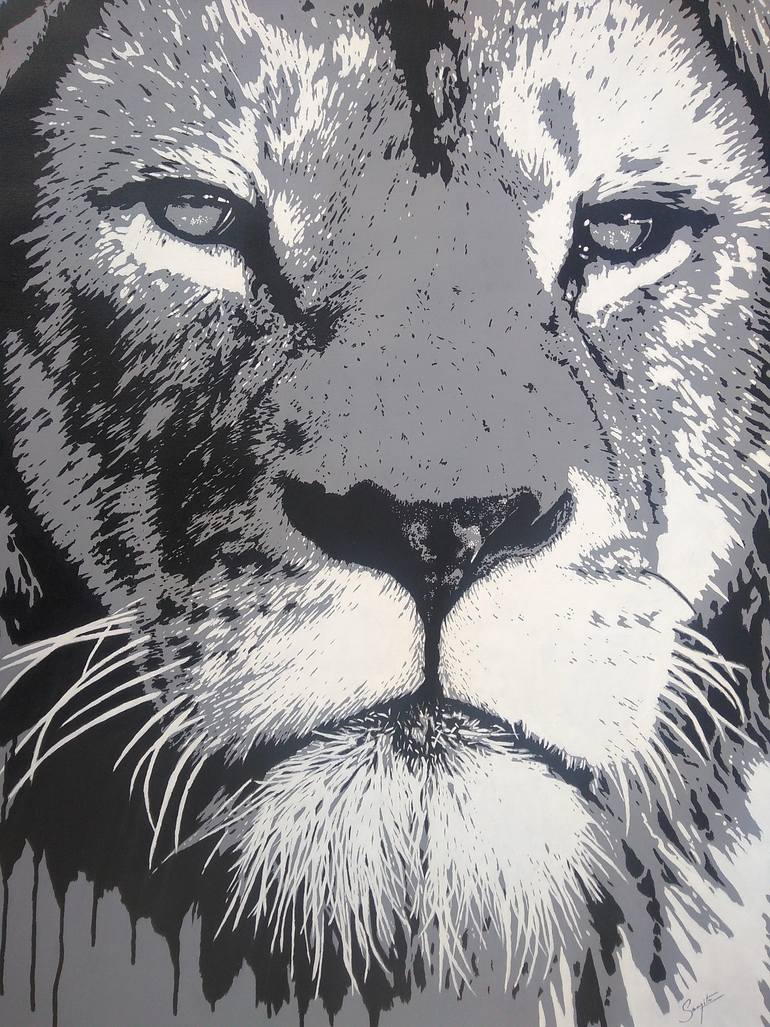 Lion's Gaze Painting by Sangeeta Jaiswal | Saatchi Art