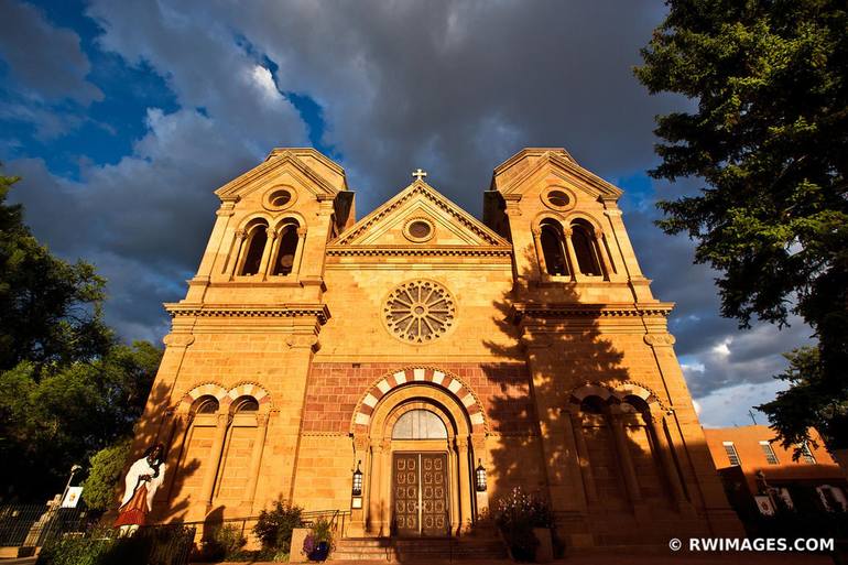 SUNSET CATHEDRAL BASILICA OF ST. FRANCIS OF ASSISI SANTA FE NEW MEXICO ...