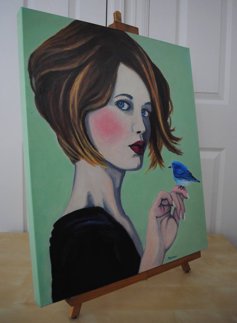 A Bird and His Girl Painting by Maureen Riesco | Saatchi Art