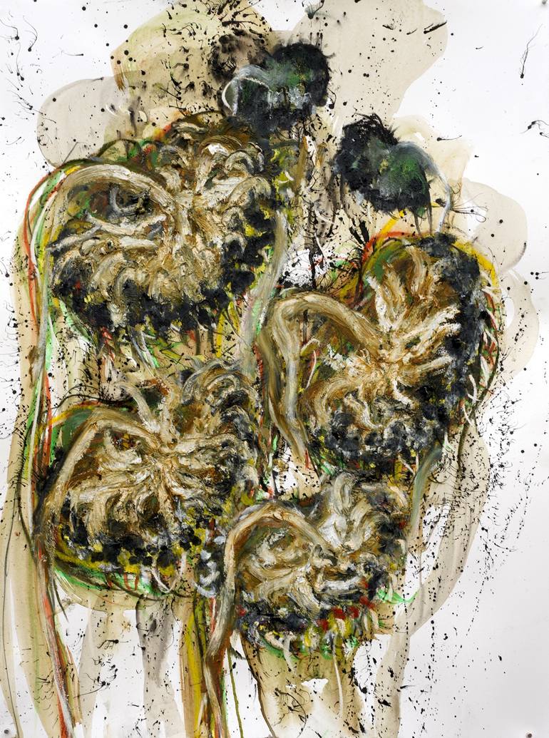 Dead sunflowers Painting by Reinoud van Vught | Saatchi Art