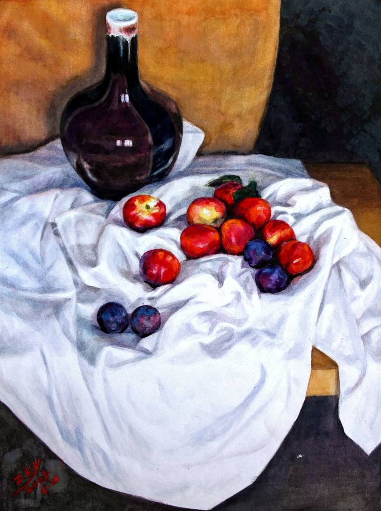 Still Life with Vase and Fruits Painting by Ben Li Art Studio | Saatchi Art