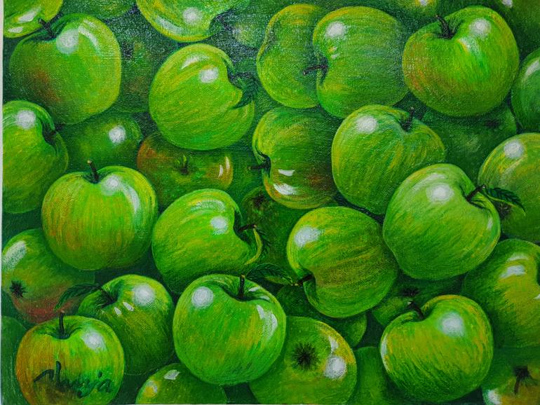 Green Apples Bring Lucky Painting by Gil Ja Park | Saatchi Art