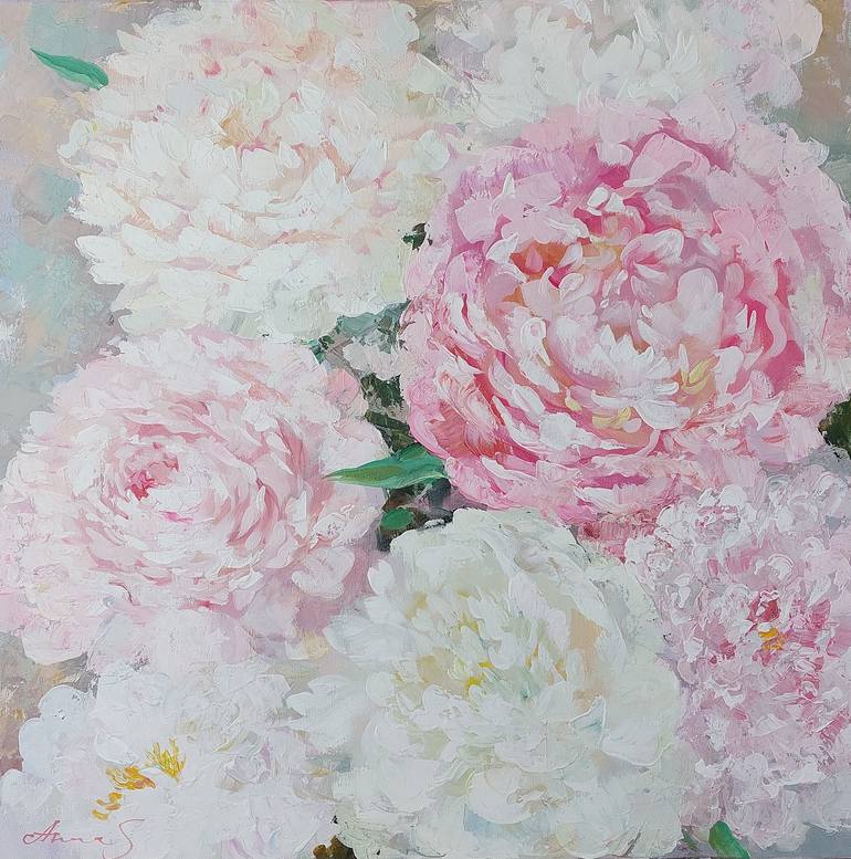Large Peony Painting Palette Knife Painting by Anna Silabrama | Saatchi Art