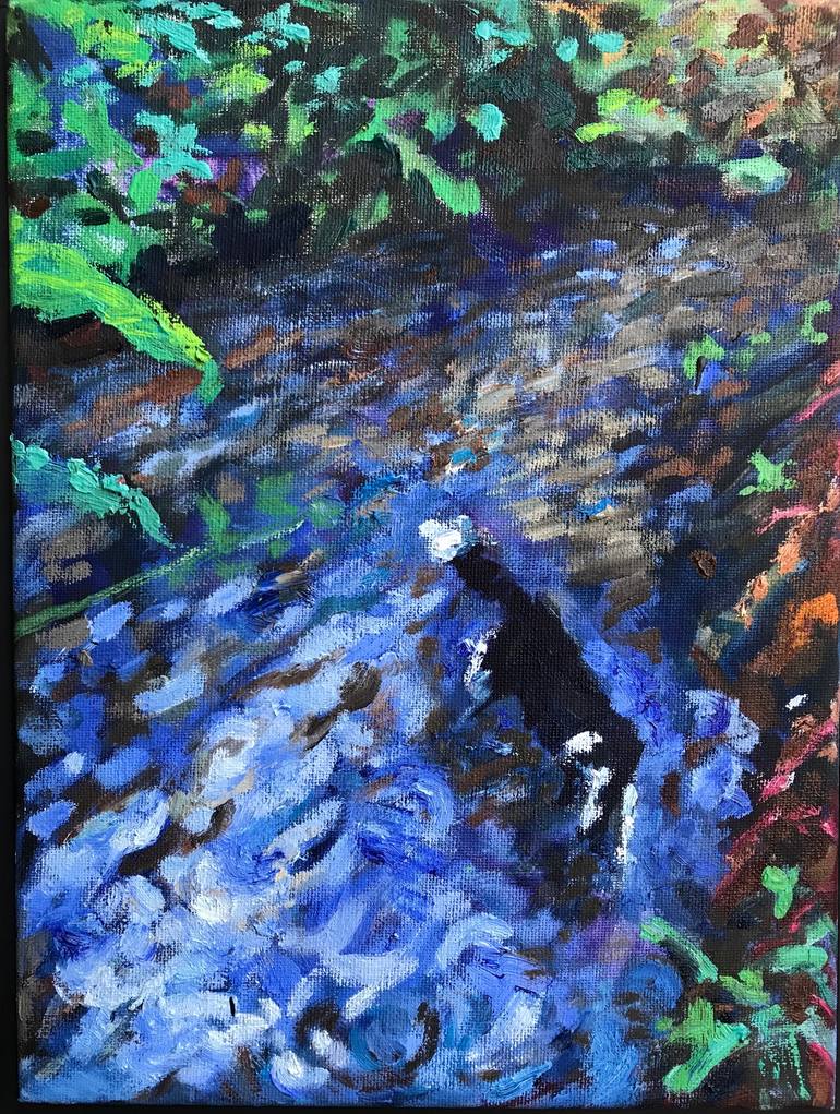 Lucy In Morrison Creek - (Border Collie and Salmon) Painting by Tina ...
