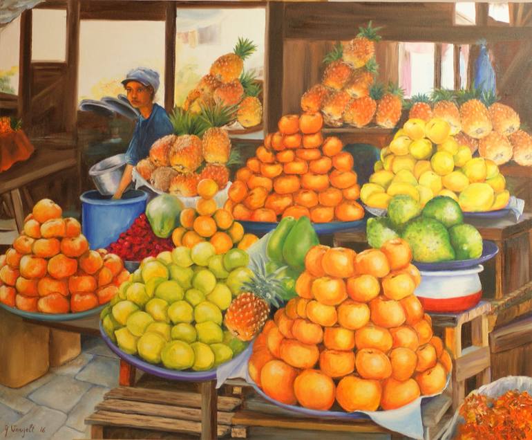 Fruit merchant Painting by Agnes Vangell | Saatchi Art