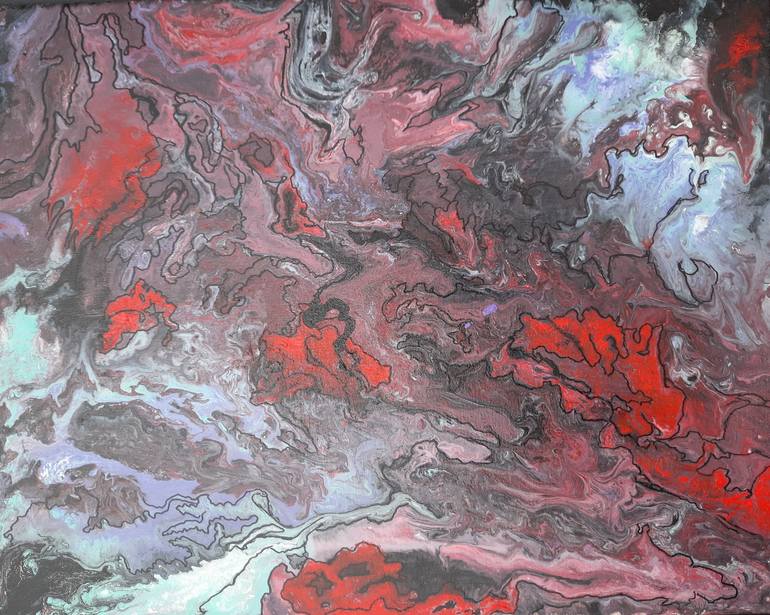 Lava Pouring In The Ocean Painting by Tatiana Eres | Saatchi Art