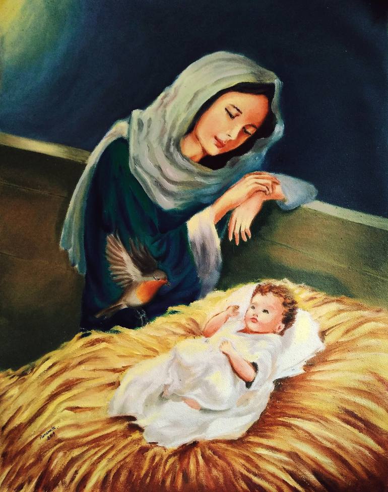 Robin and Jesus Painting by Paramita Chakrabarty | Saatchi Art