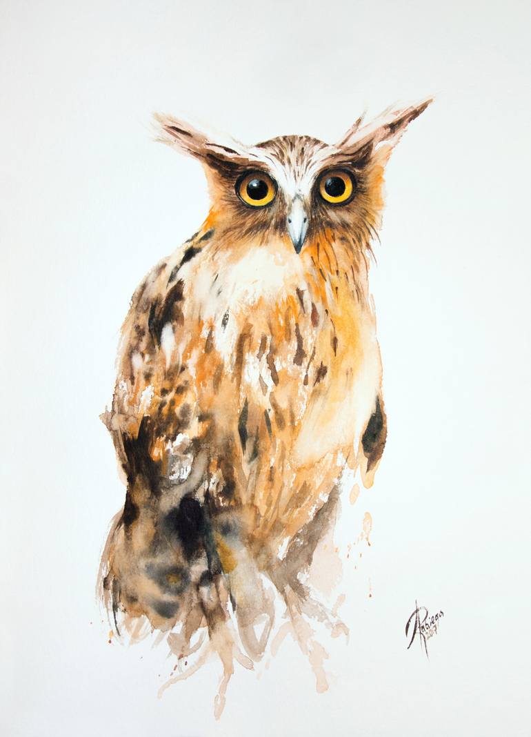 Buffy Fish Owl Painting by Andrzej Rabiega | Saatchi Art