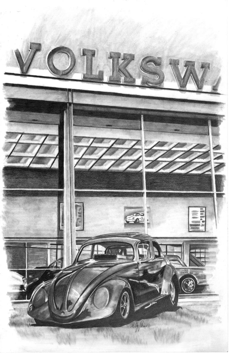 1970 VW Beetle AA/FC Drag Car Drawing by Mickey Chaney | Saatchi Art