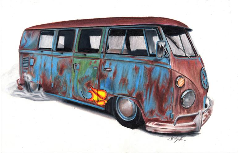 1967 VW Type II Drawing by Mickey Chaney | Saatchi Art