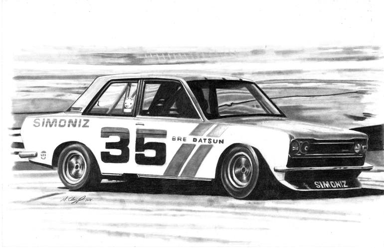 1972 Trans-Am Race Series Datsun 510 Drawing by Mickey Chaney | Saatchi Art