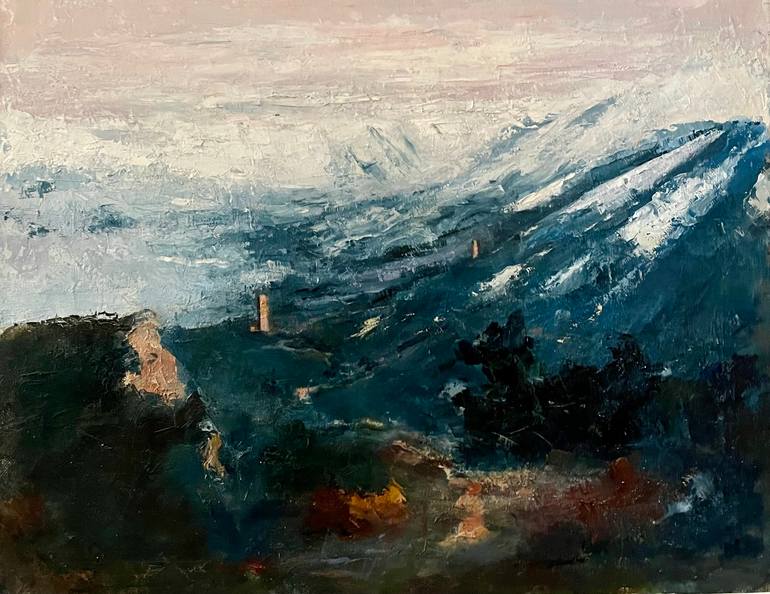 Combat towers of the Chechen ancestors Painting by Khasin Raduev ...