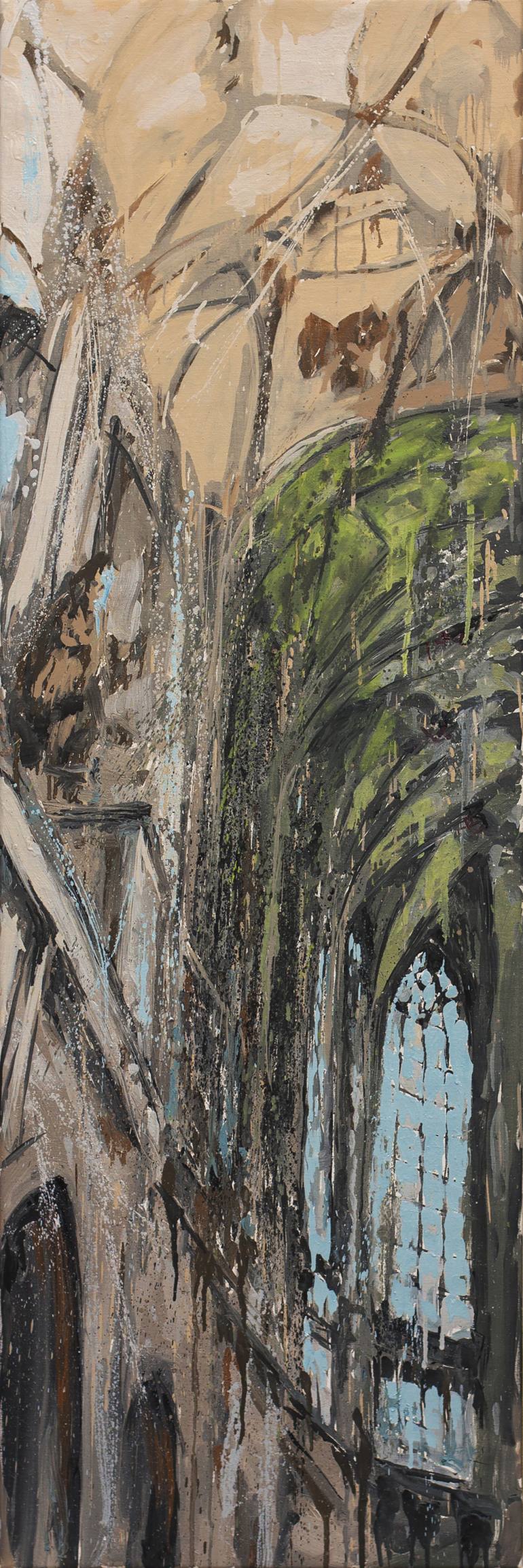 interior of the temple of St. Barbora in the evening haze Painting by ...