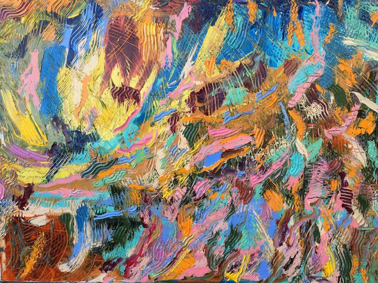 ORIGINAL ABSTRACT OIL EXPRESSIONISM Knitting with joyful threads ...