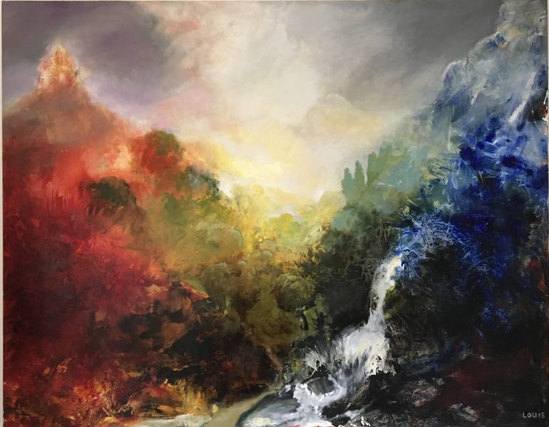 Waterfall within Painting by David Louis | Saatchi Art