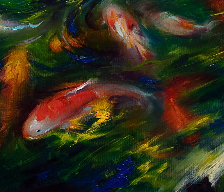 Koi fish in the pond Painting by Bozhena Fuchs | Saatchi Art
