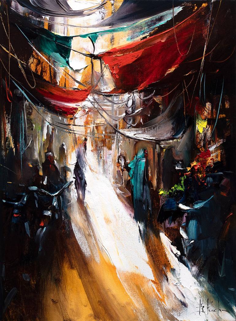 Golden Hour on Market Street Painting by Bozhena Fuchs | Saatchi Art