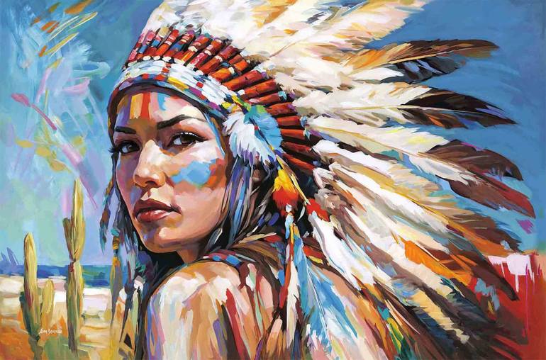 Native American Woman Painting by Leon Devenice | Saatchi Art