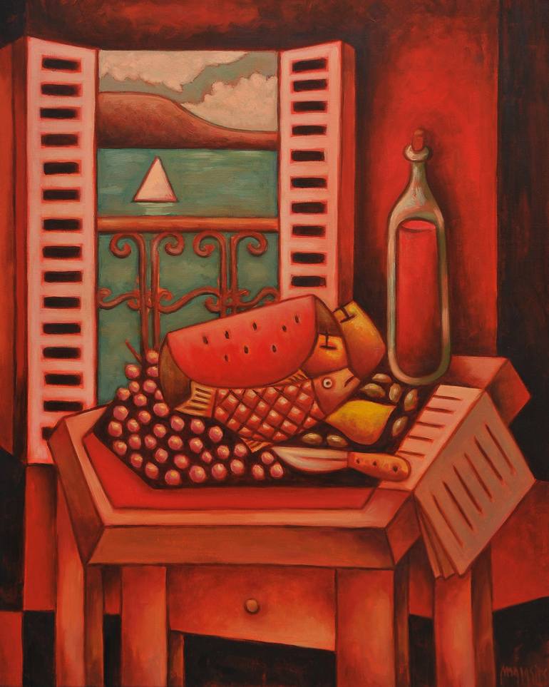 Mediterranean still life with fish 1. by Zsolt Malasits Painting by ...